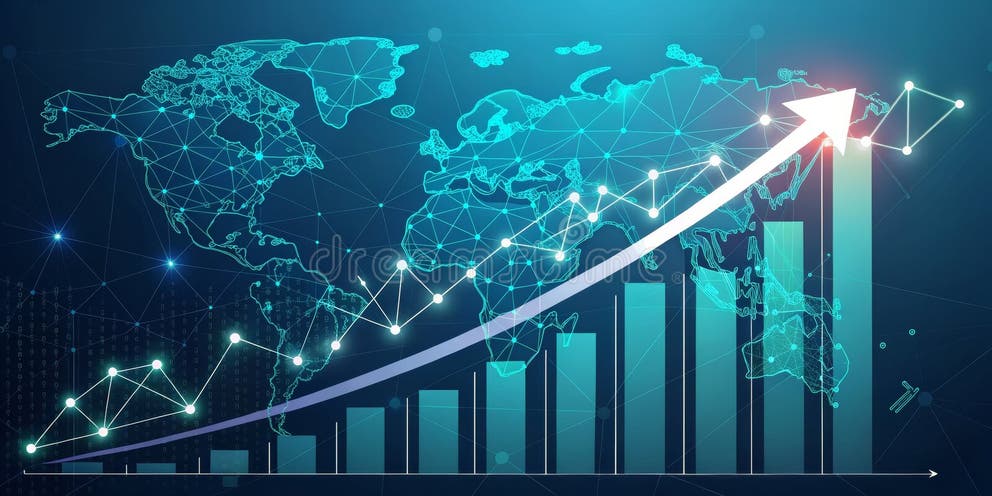 Global Growth Chart with Arrow and World Map, Statistics, Data ...