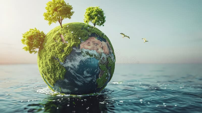 Global Harmony Earth Covered in Lush Greenery Symbolizing Environmental ...