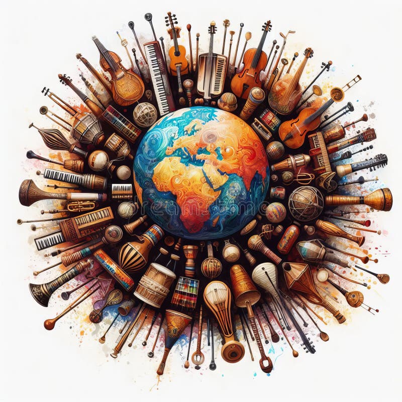 8 Global Harmony a Photogram of Various Instruments from Around Stock ...