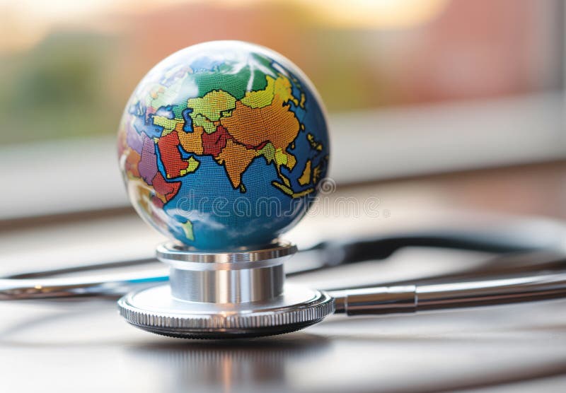 Global Health Checkup Globe on Stethoscope High Quality Image Stock ...