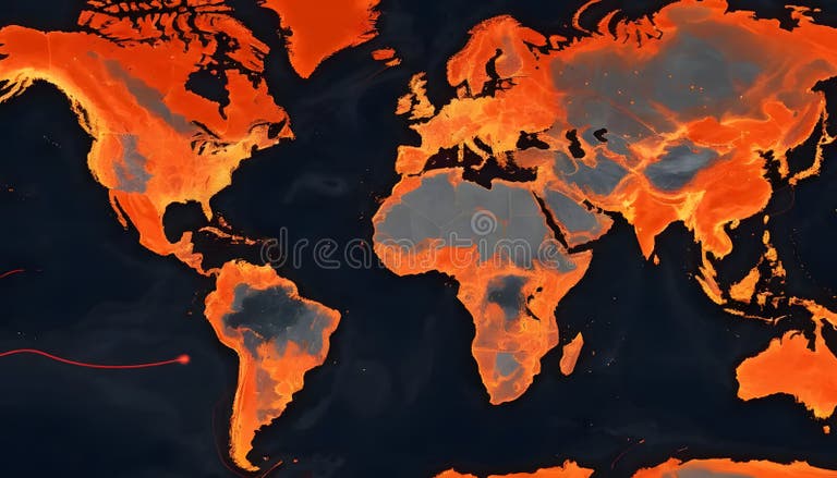 Global Heatmap Visualization: a Fiery Orange World Map Depicting ...