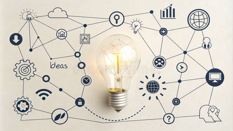 Global Ideas Network Illuminated Bulb Composition Stock Illustration ...