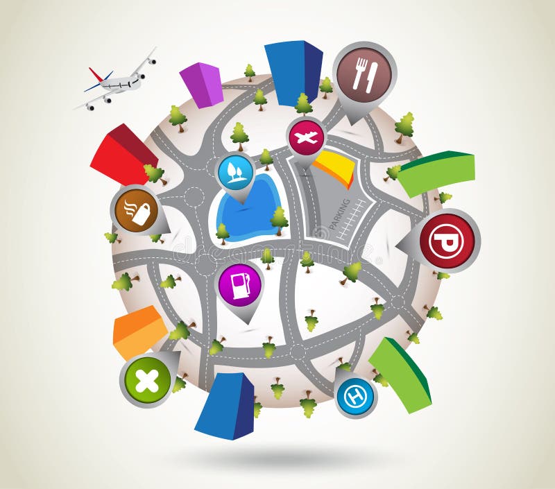 Global of an Imaginary City with Pointers Stock Illustration ...