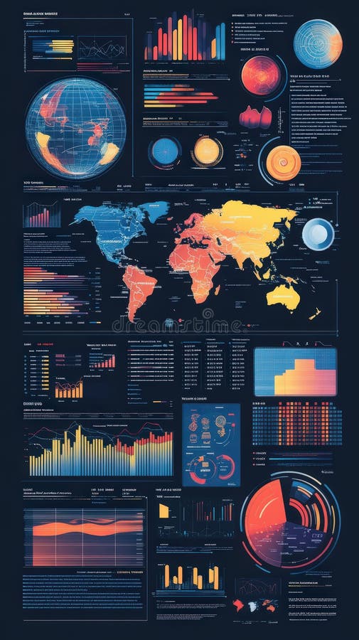Global Infographic with Colorful Maps and Data Graphics Stock Image ...
