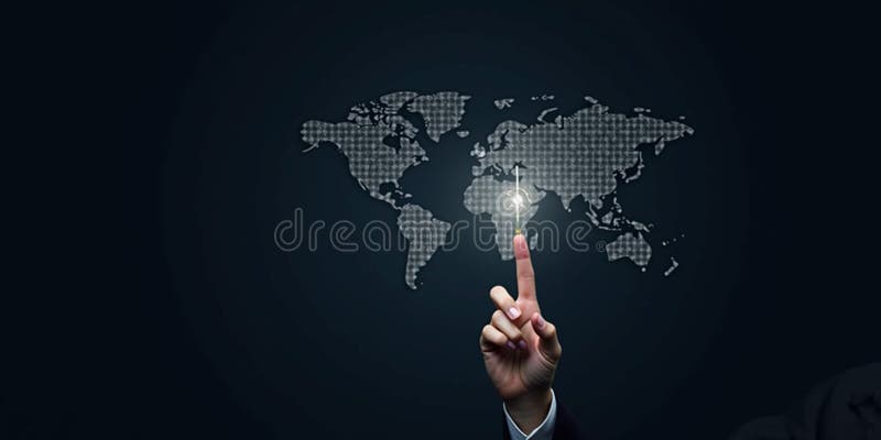 Global Innovation: Hand Hovering Over Digital World Map Stock ...
