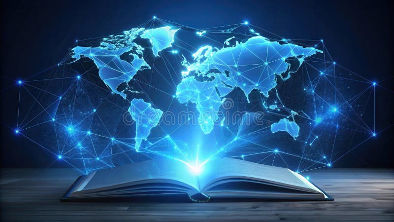 Global Interconnectedness a Glowing World Map Emerging from an Open ...