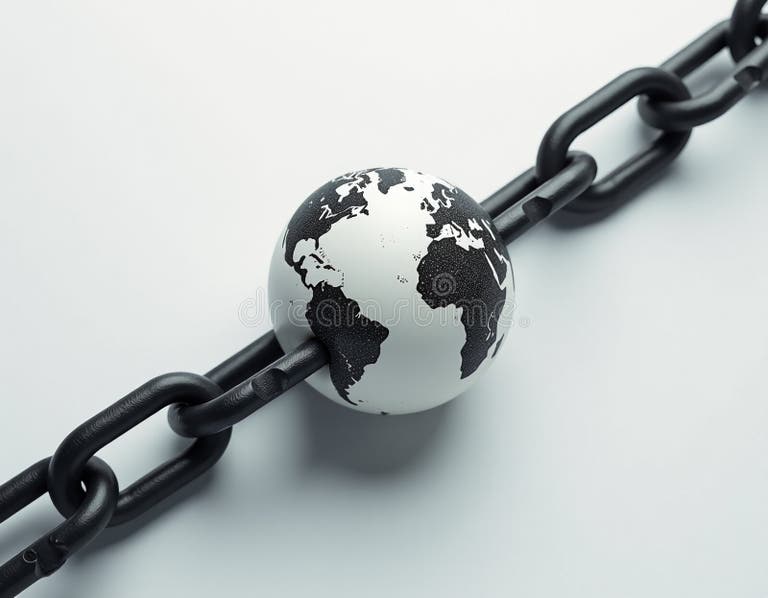 Global Interconnection Earth Globe Held by Strong Black Chain Stock ...