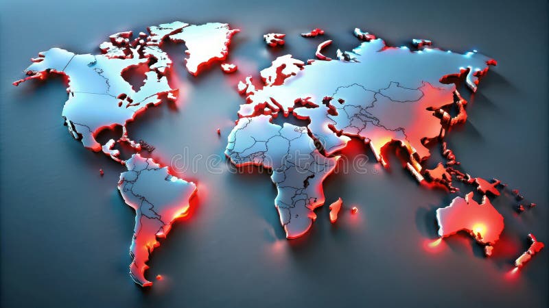 Global Interconnectivity a 3d Metallic World Map with Illuminated ...