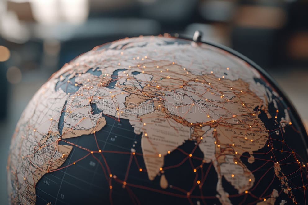 Global Interconnectivity Illustrated through a Globe with Highlighted Networks among Countries ...