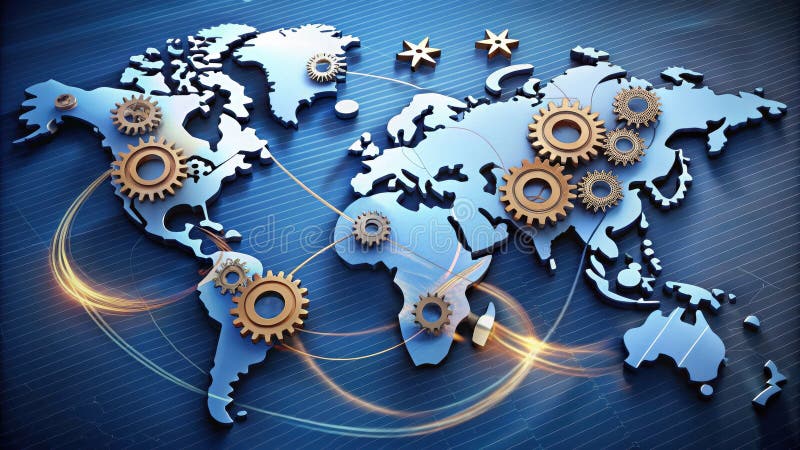 Global Interconnectivity a World Map with Interlocking Gears Showing ...