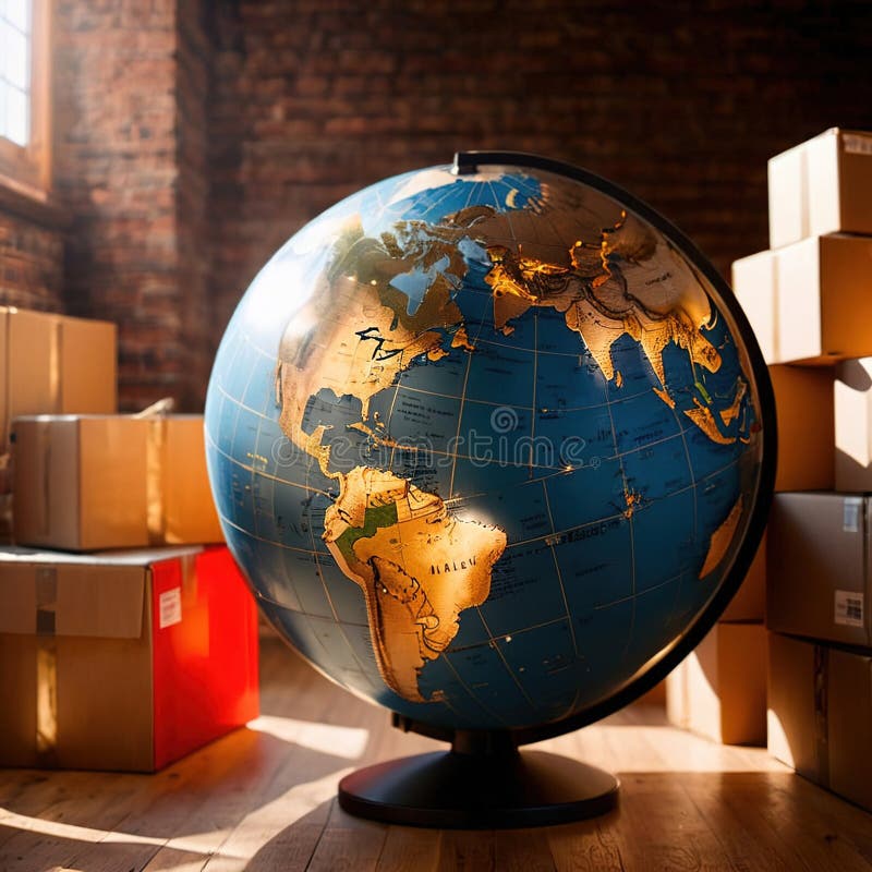 Global International Logistics and Delivery, Shown by Globe Surrounded ...