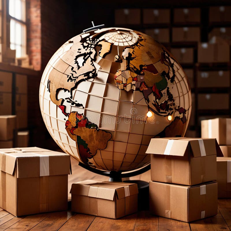 Global International Logistics and Delivery, Shown by Globe Surrounded ...