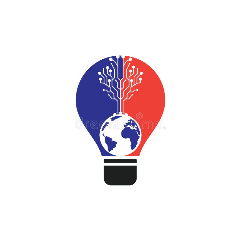 World Tech Vector Logo Design Template. Globe and Tech Tree with Bulb ...