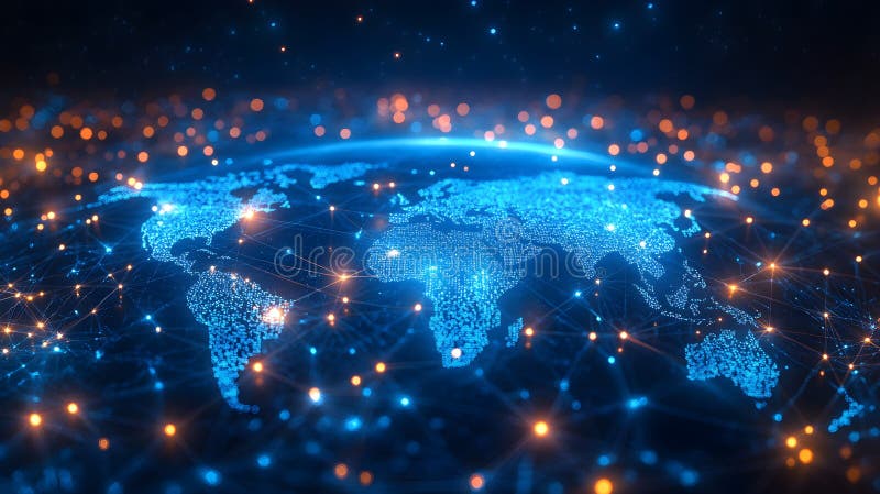 Global Internet Backbone with Futuristic Data Cables Stock Illustration ...