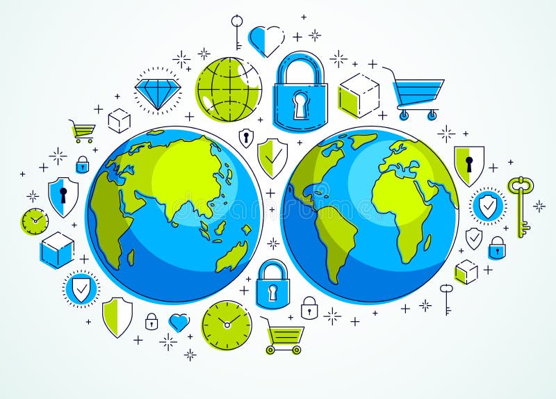 Global Internet Connection Concept, Planet Earth with Different Icons ...