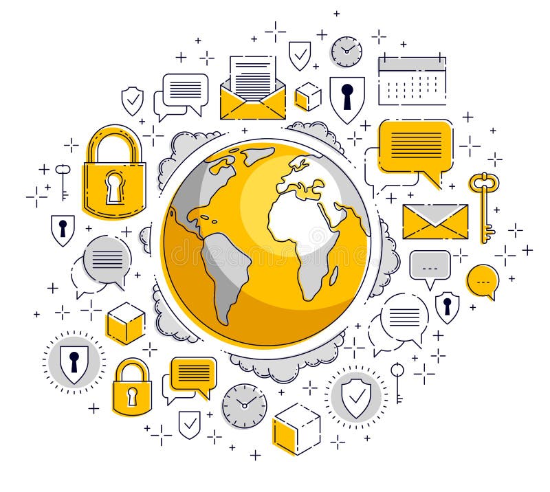 Global Internet Connection Concept, Planet Earth with Different Icons ...