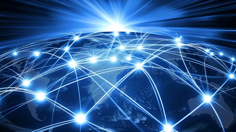 Global Internet Connectivity Bright Light Beams Across Earth. Digital ...