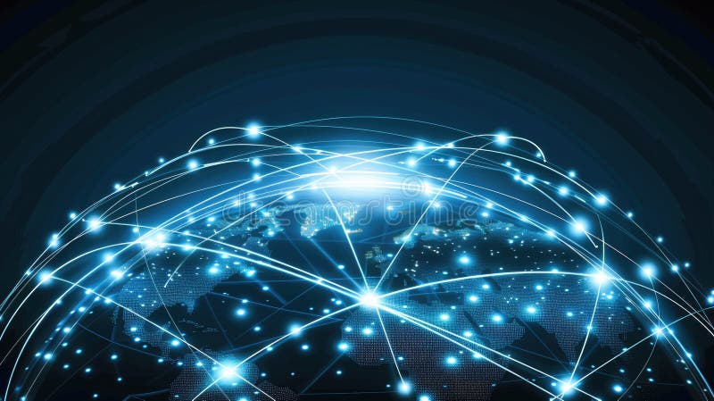 Global Internet Connectivity, Glowing Globe with Bright Lines on Dark ...