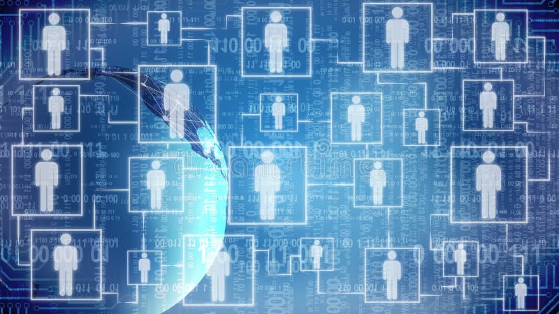 Growing Number of Social Network Users, Earth Globe Spinning on Blue ...