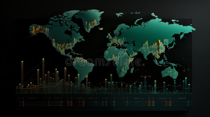 Global Investment Creative Chart with Map on Dark Backdrop Stock ...