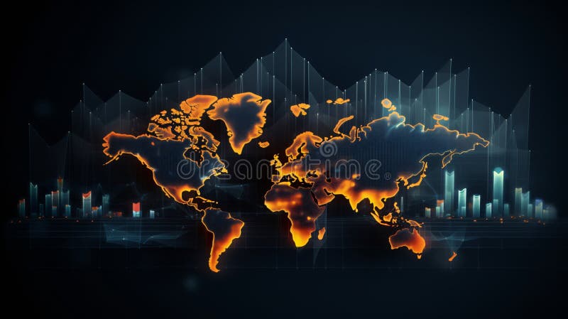 Global Investment Creative Chart with Map on Dark Backdrop Stock ...