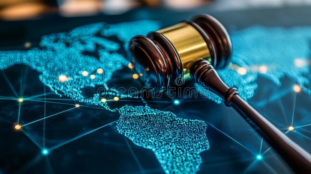 Global Justice: Gavel on Digital World Map Stock Illustration ...