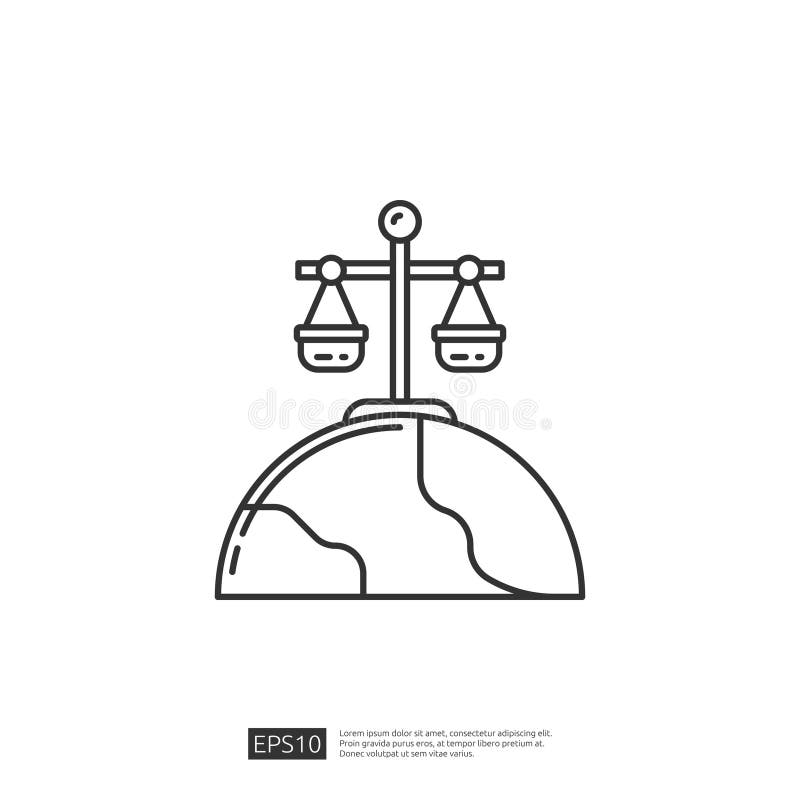 Global Justice. Line Art Icon of Scales of Justice Over World Globe ...