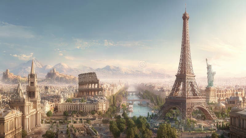 Global Landmarks Imaginary Cityscape Merging Monuments and Architecture ...