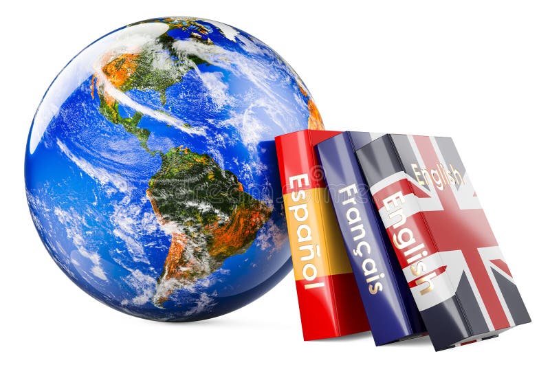 Global Language Learning, Concept. Textbooks or Dictionaries with Earth ...