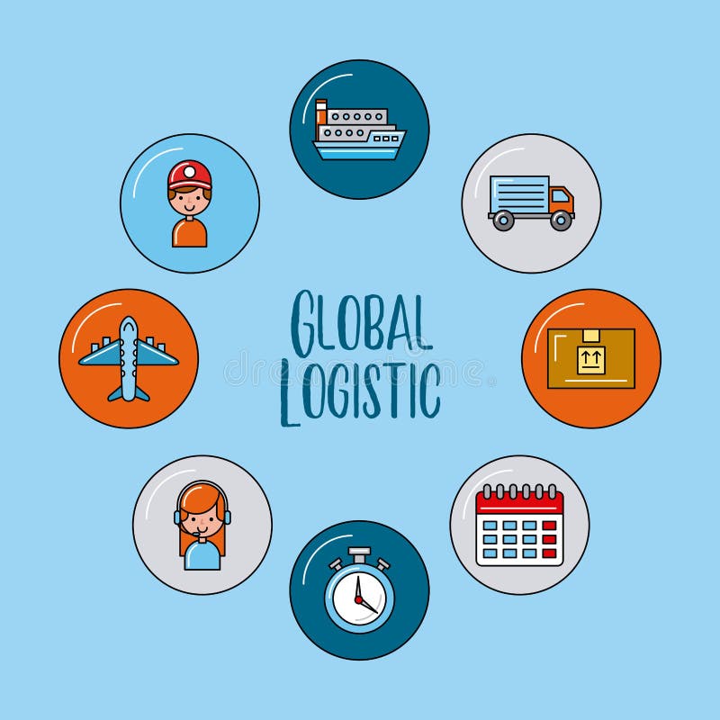 Global Logistic Icons Set Cartoon Stock Vector - Illustration of plane ...