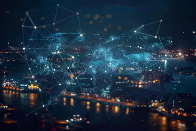 Global Logistic Network with Cargo Ship on World Map for Fast Shipping ...