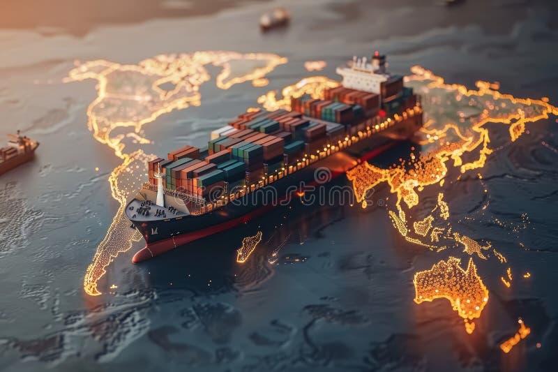 Global Logistic Network on World Map with Cargo Ship for Fast Shipping ...
