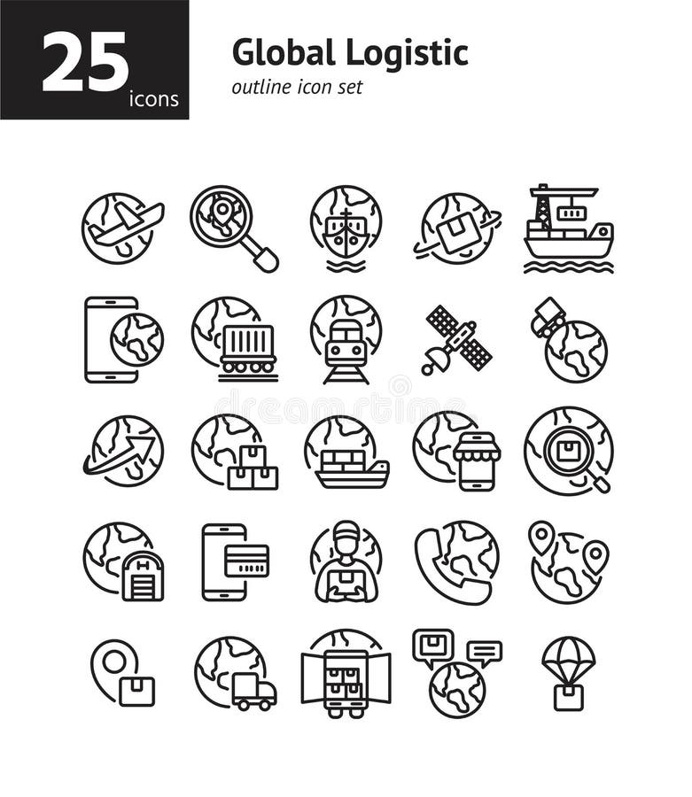 Global Logistic Outline Icon Set. Stock Vector - Illustration of ...