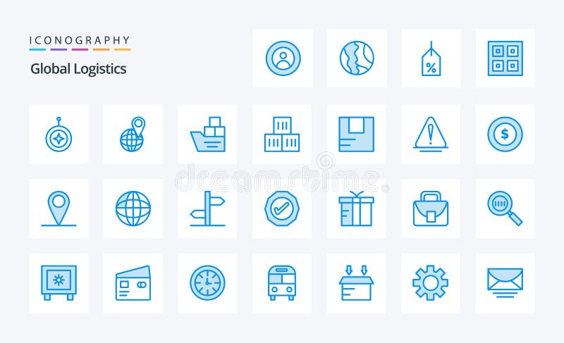 25 Global Logistics Blue Icon Pack. Vector Icons Illustration Stock ...