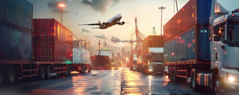 Global Logistics Business Operations with Container Freight Train Stock Illustration ...