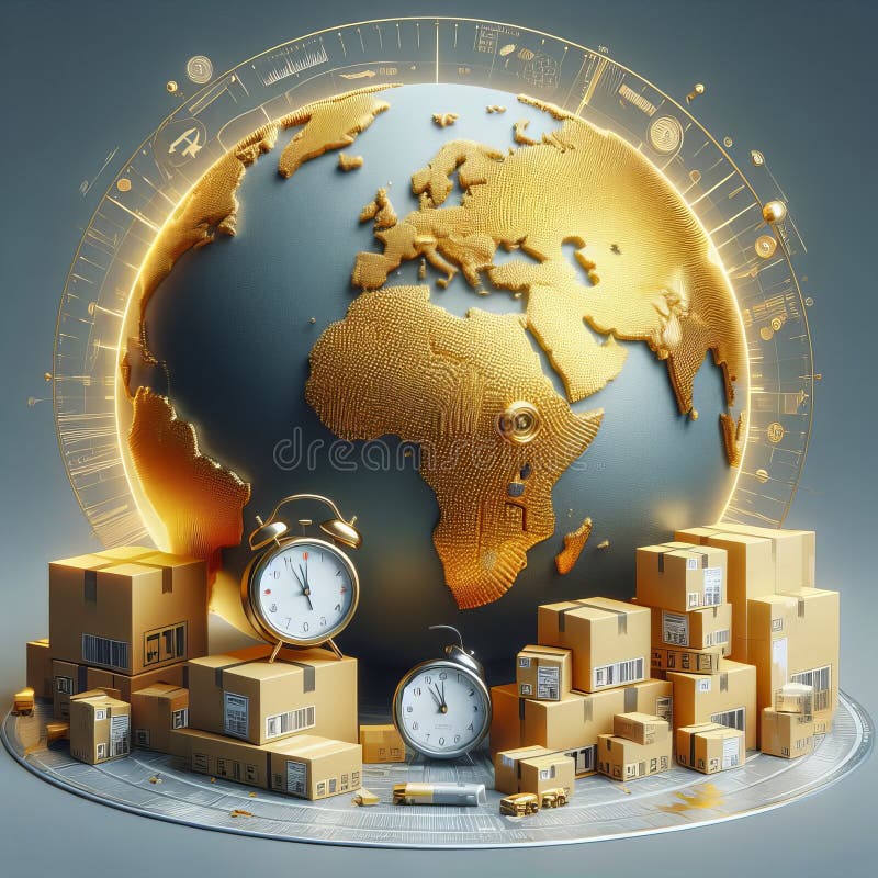 Global Logistics Concept with Boxes and Clocks Stock Photo - Image of ...
