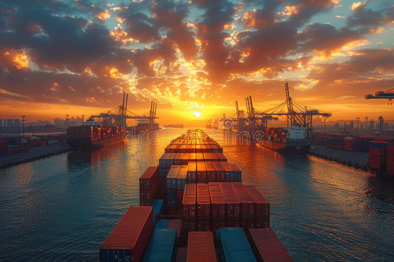 Global Logistics Container Ship Loading at Port for Import Export with ...