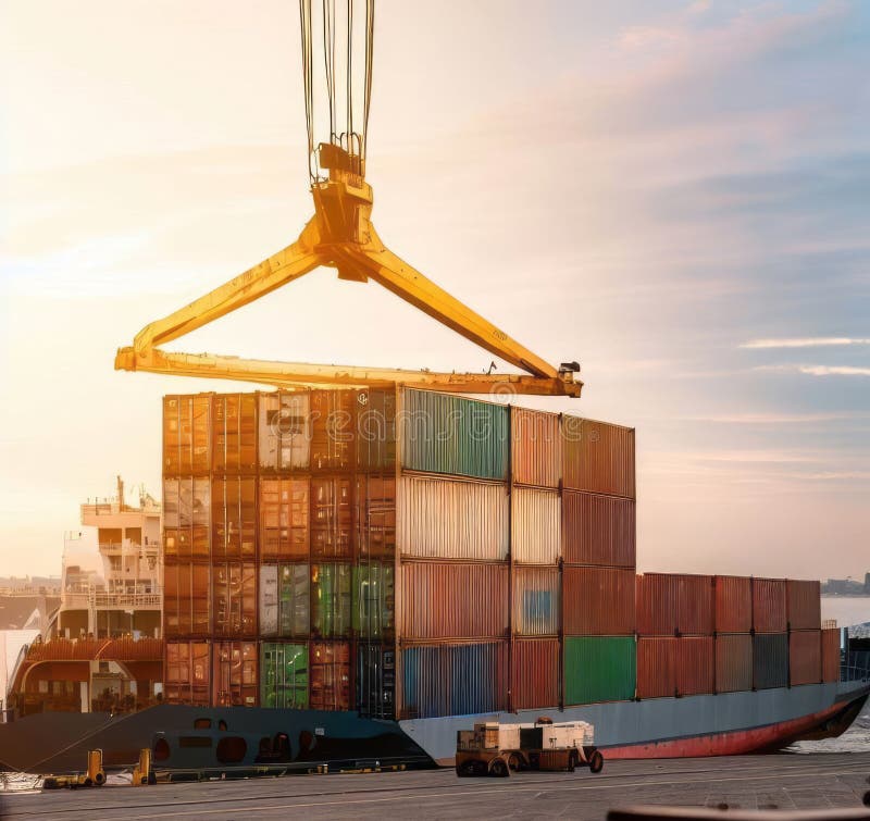 Global Logistics: Container Ship Loading at Sunset Stock Illustration ...