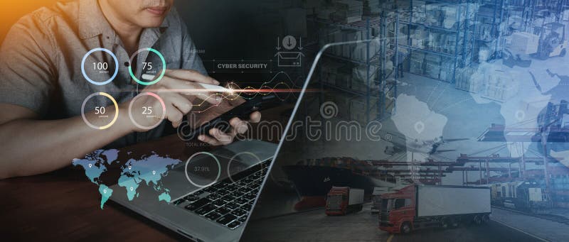 Global Logistics with Digital Analytics Interface Stock Illustration ...