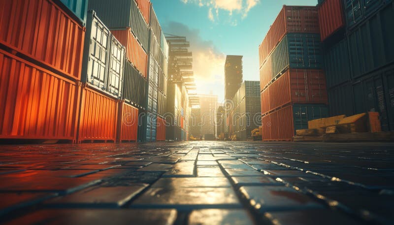 Global Logistics Hub Shipping Container Yard with a Clear Blue Sky and ...