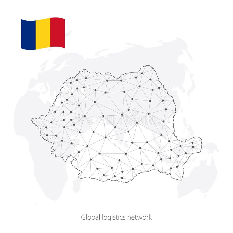 Global Logistics Network Concept. Communications Network Map Romania on ...