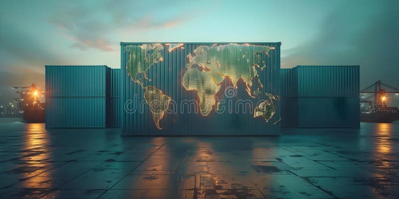 Global Logistics Network Concept with a World Map and Cargo Containers ...