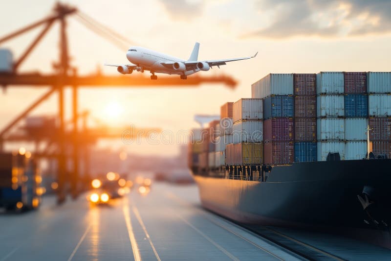 A Global Logistics Network Visualized with Cargo Ship, Freight Plane ...