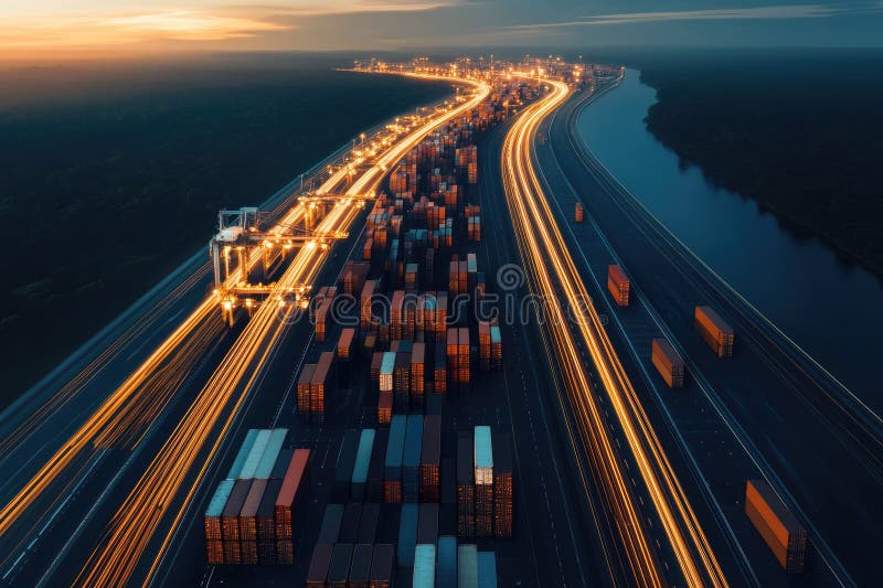 Global Logistics Pathways and Transport Networks at Sunset Stock Image ...