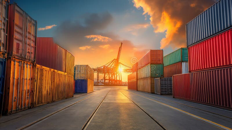 Global Logistics Port with Containers Stock Photo - Image of commercial ...