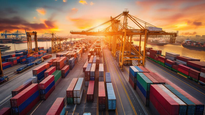 Global Logistics Port with Containers Stock Photo - Image of logistics ...