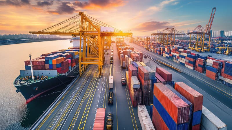 Global Logistics Port with Containers Stock Photo - Image of industrial ...