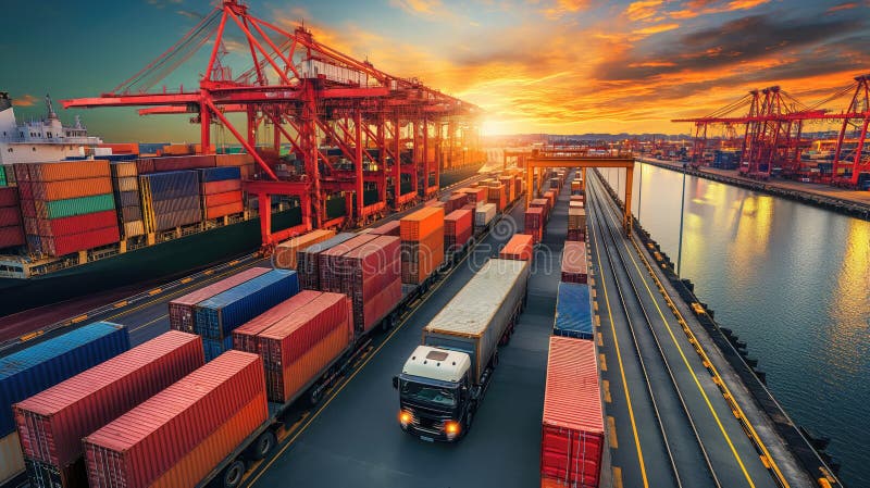 Global Logistics Port with Containers Stock Image - Image of logistics ...