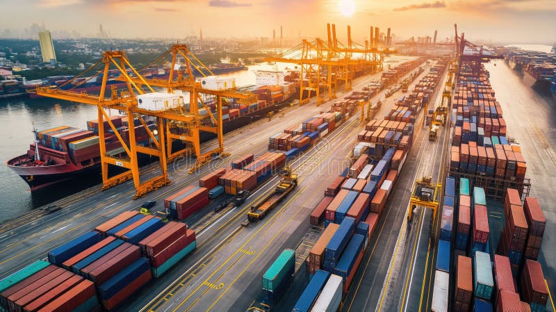 Global Logistics Port with Containers Stock Image - Image of storage ...