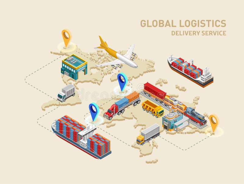 Global Logistics Scheme with Destination Points Stock Vector ...